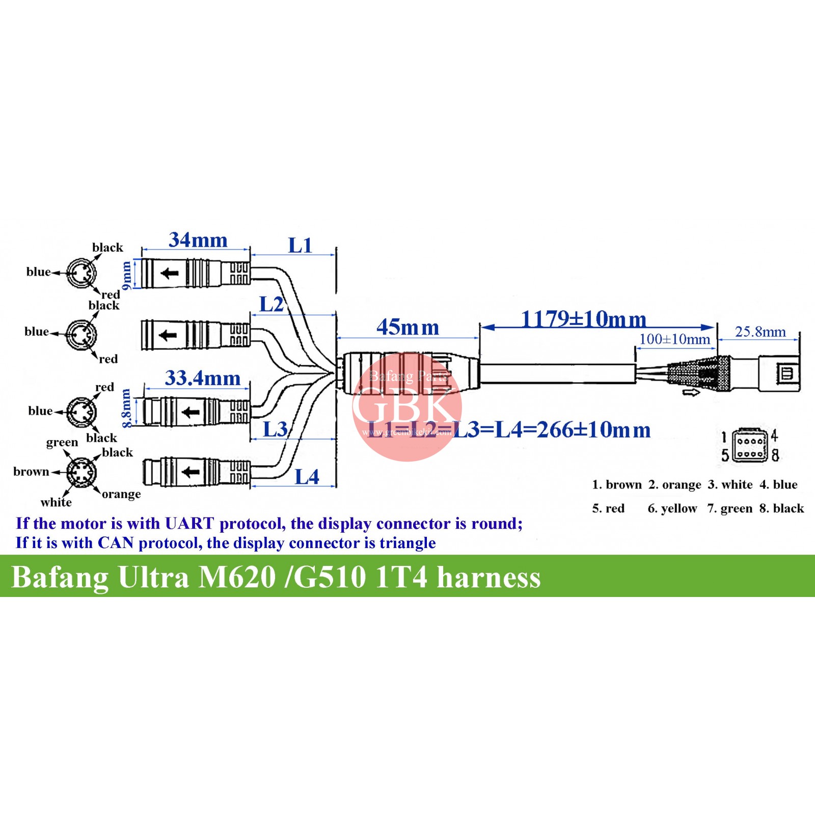 Bafang Ultra M620 G510 eb-bus 1T4 cable for replacement-greenbikekit.com BBS, ebike batteries ...