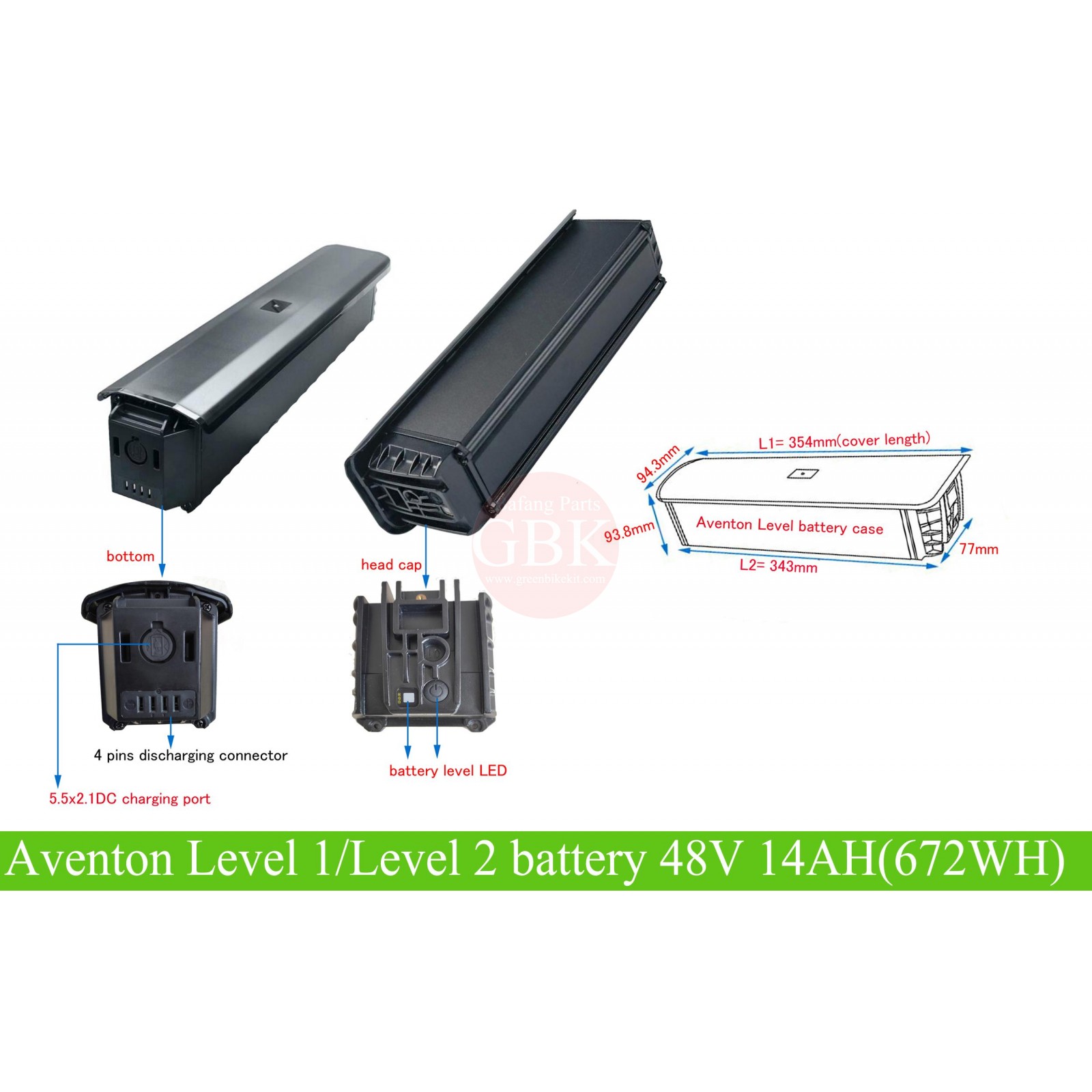 48V 14AH Aventon level 1/Level 2 V2 battery replacement-Greenbikekit.com BBS, ebike batteries ...