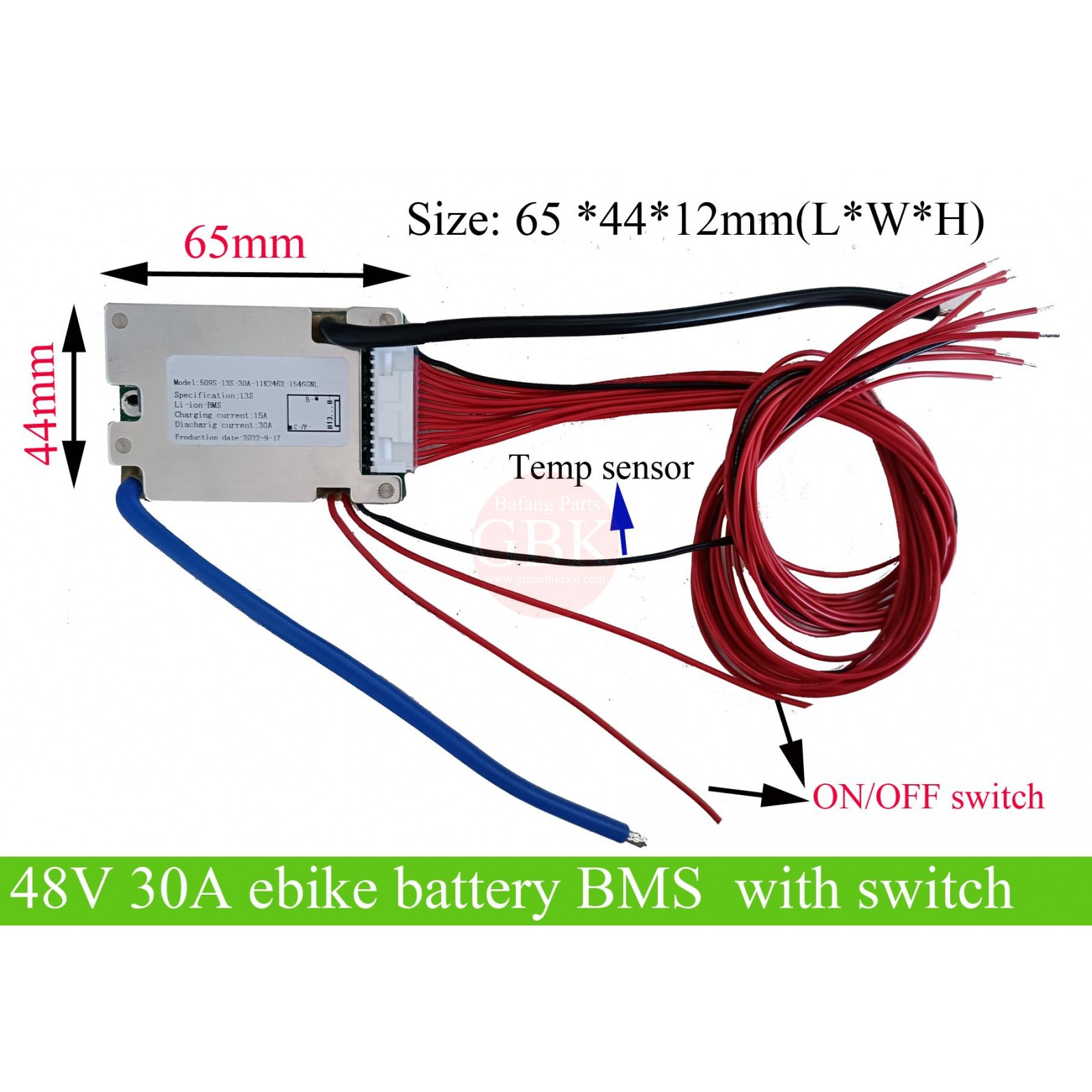 13S 30A BMS for 48V battery with switch for Dengfu E22 E10 battery - greenbikekit.com BBS, ebike ...