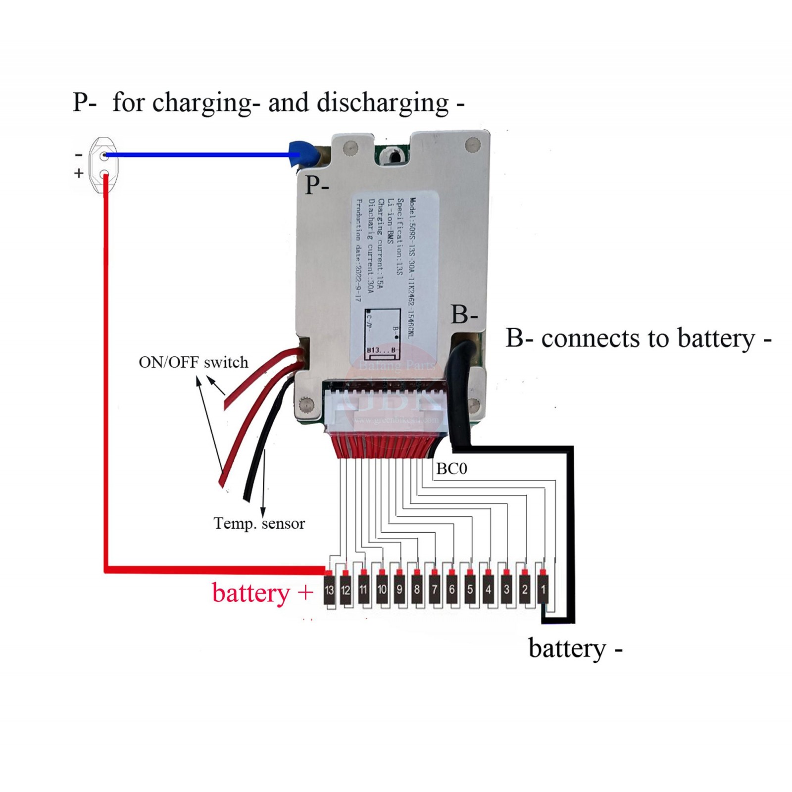 13S 30A BMS for 48V battery with switch for Dengfu E22 E10 battery ...