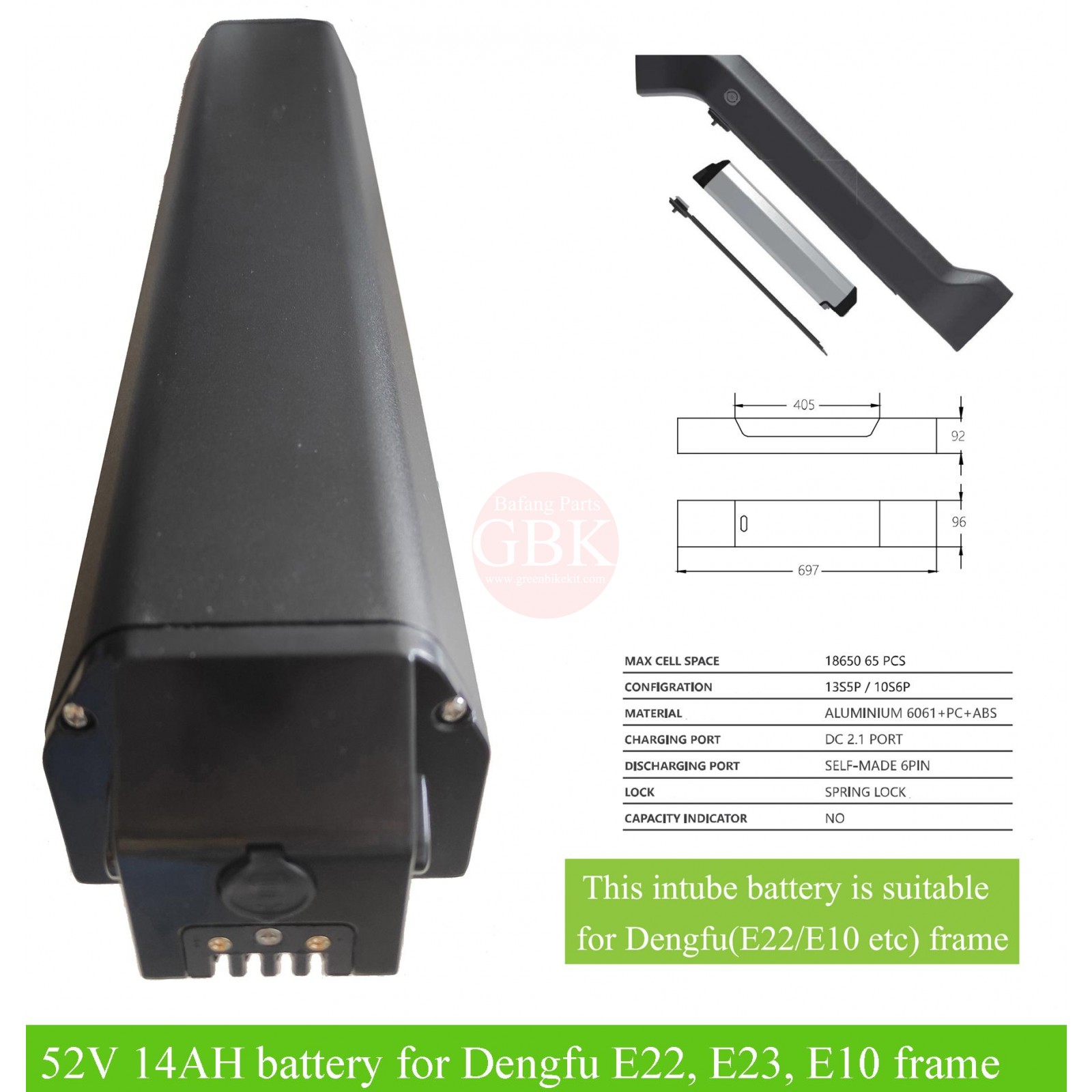 52V Dengfu E22 E23 E10 frame battery - greenbikekit.com BBS, ebike ...