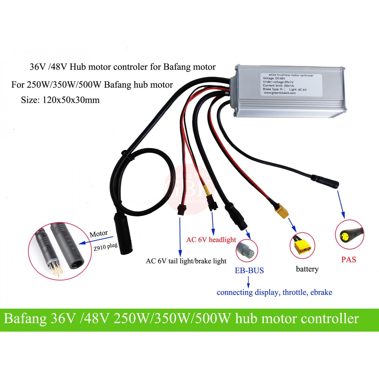Bafang 350W/500W 48V/36V hub motor controller for rm g020/SWX02 ...