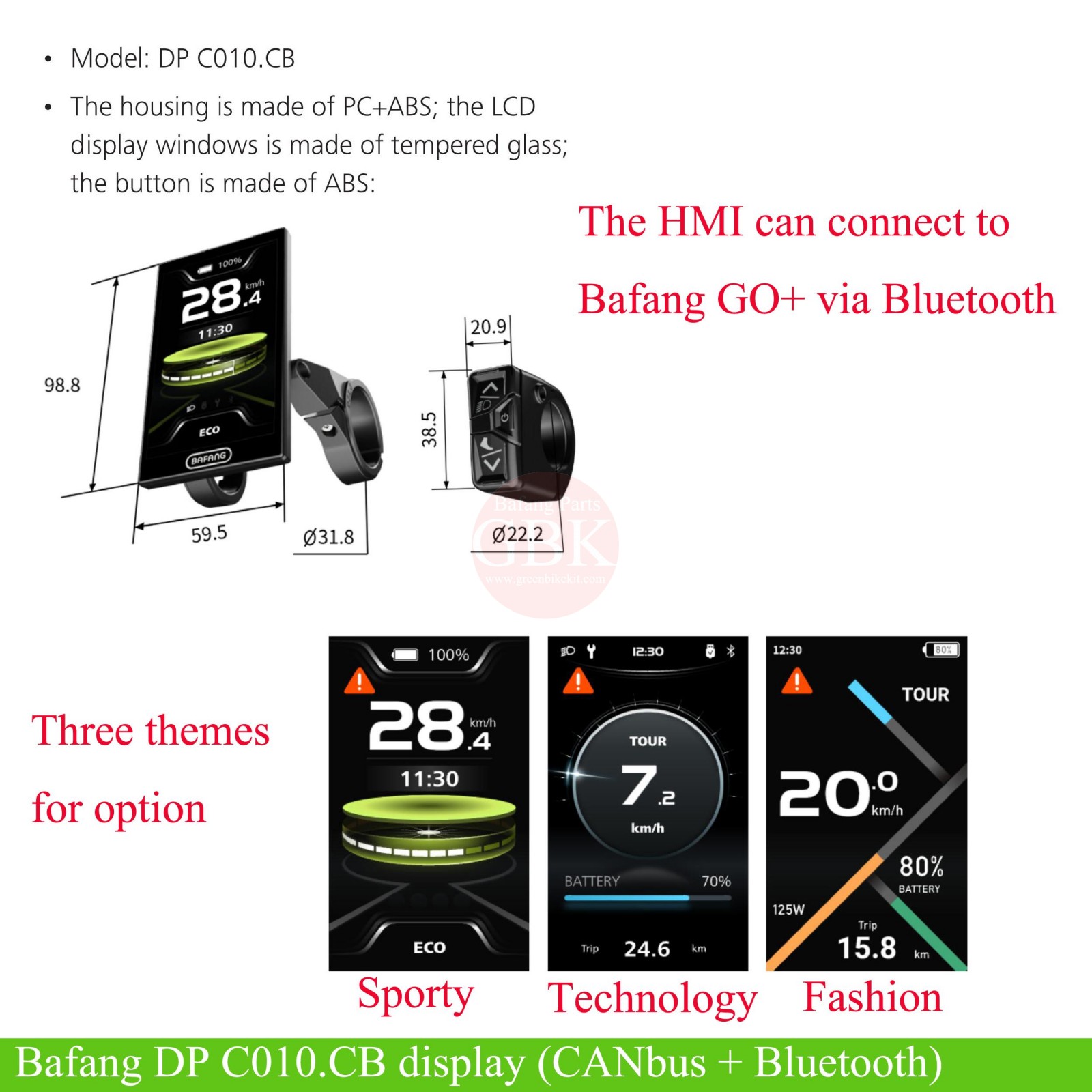 Bafang DP C010.CB/DP C010.CN HMI display-Greenbikekit.com BBS, ebike batteries, Bafang M620 ...