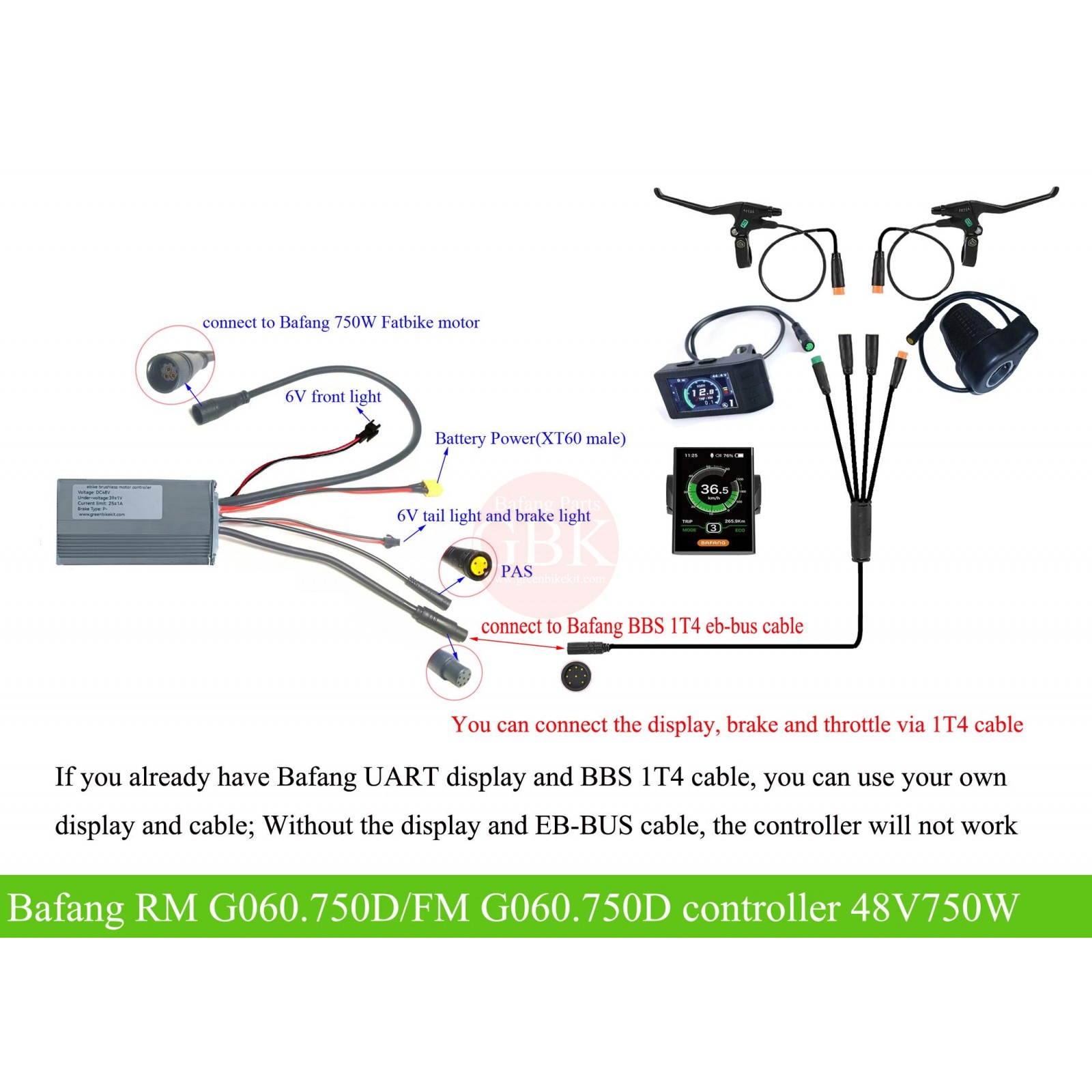 Bafang RM G060/FM G060 48V 750W controller -GreenBikeKit BBS, ebike ...