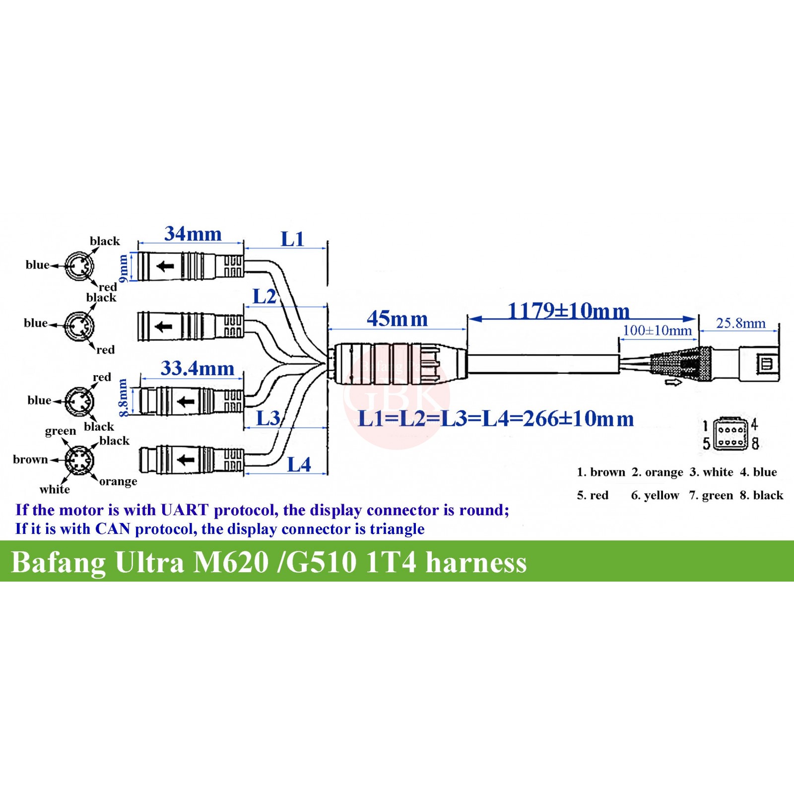 Bafang Ultra M620 G510 eb-bus 1T4 cable for replacement-greenbikekit ...