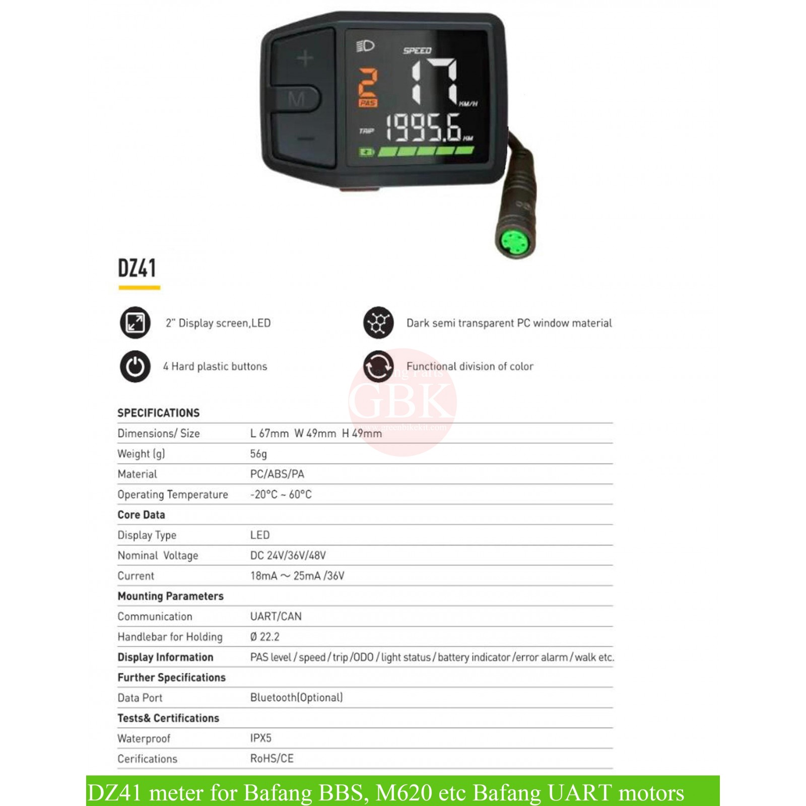 Bafang DZ41 screen for BBS, M620, M400, M420, M300 motors-Greenbikekit ...