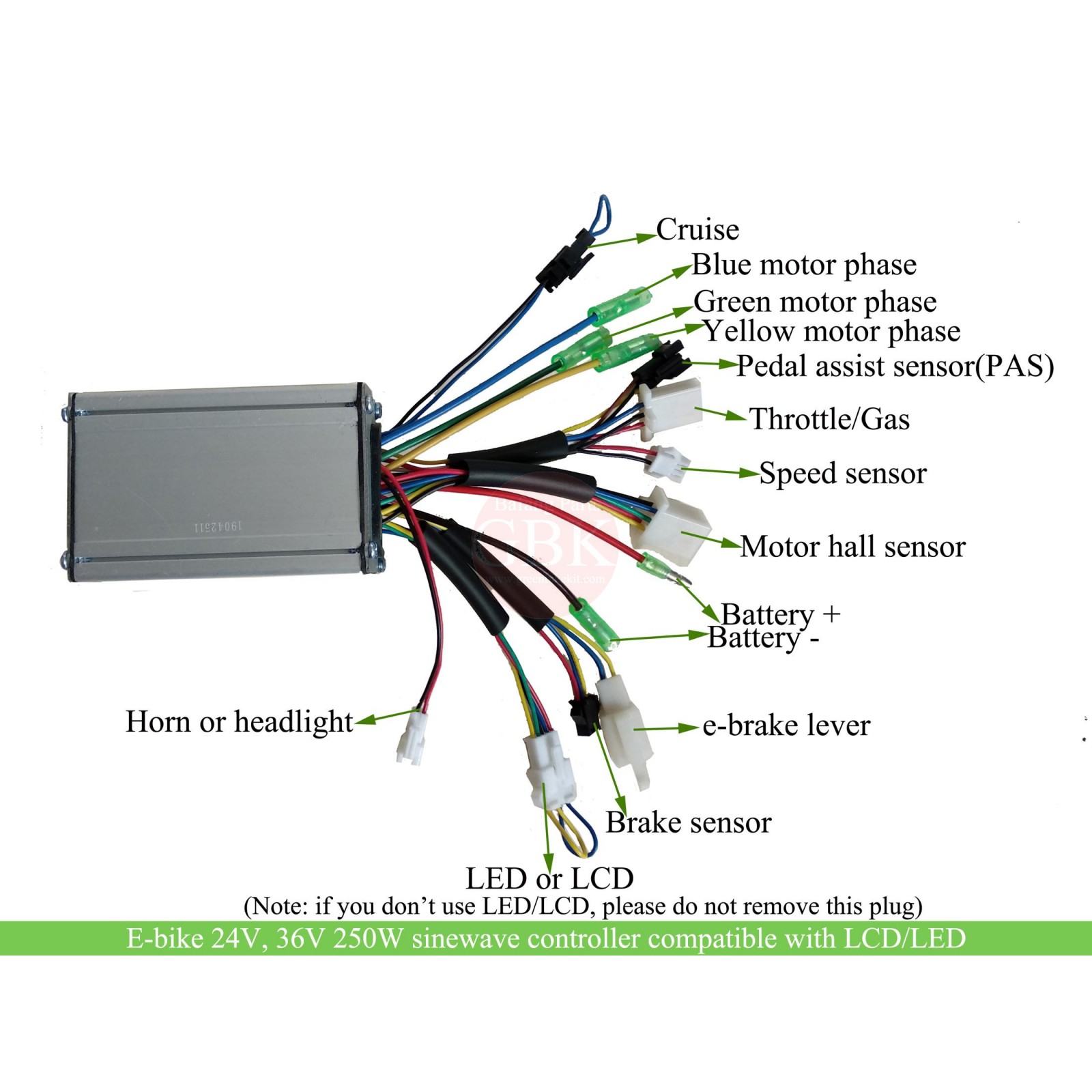 e-bike 250W brushless controller with LCD meter-Greenbikekit.com BBS ...