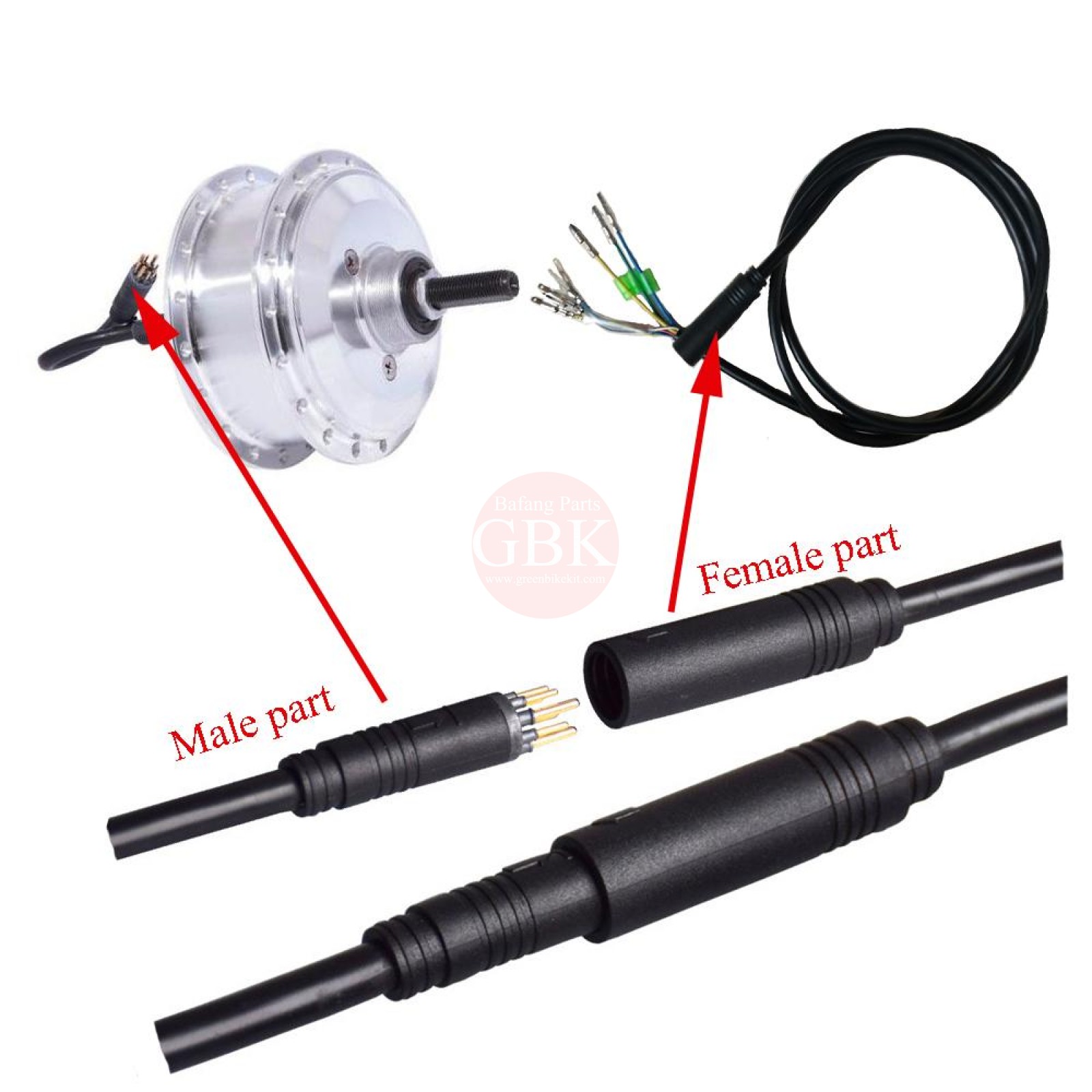 motor cable/wire with 9 pin waterproof connector, male and female ...