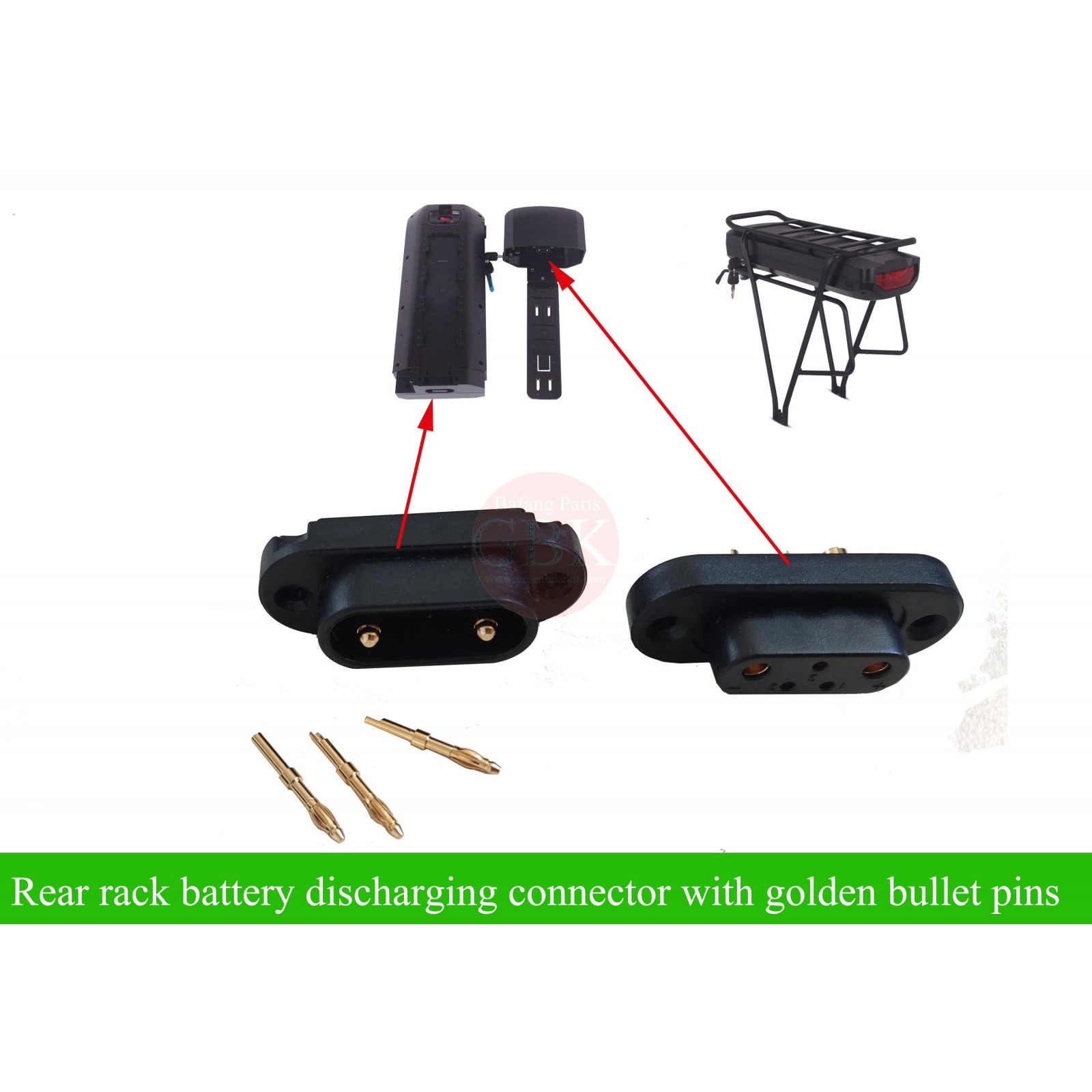 e-bike rear rack battery discharging connector/plug with golden banana ...