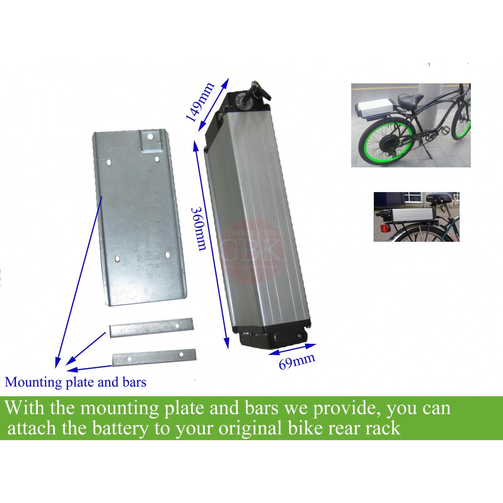 36V11.6Ah lithium ion Panasonic rack battery for electric bicycle ...