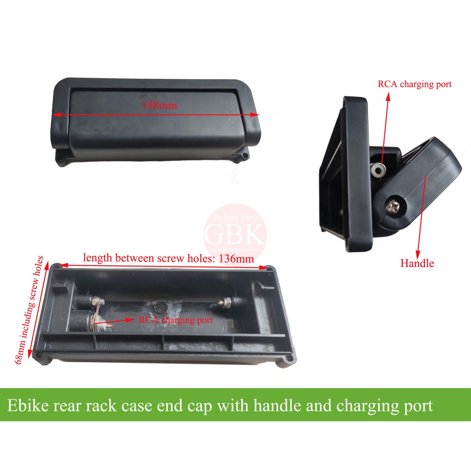 e bike rear rack battery casing end cap with handle and charging port ...