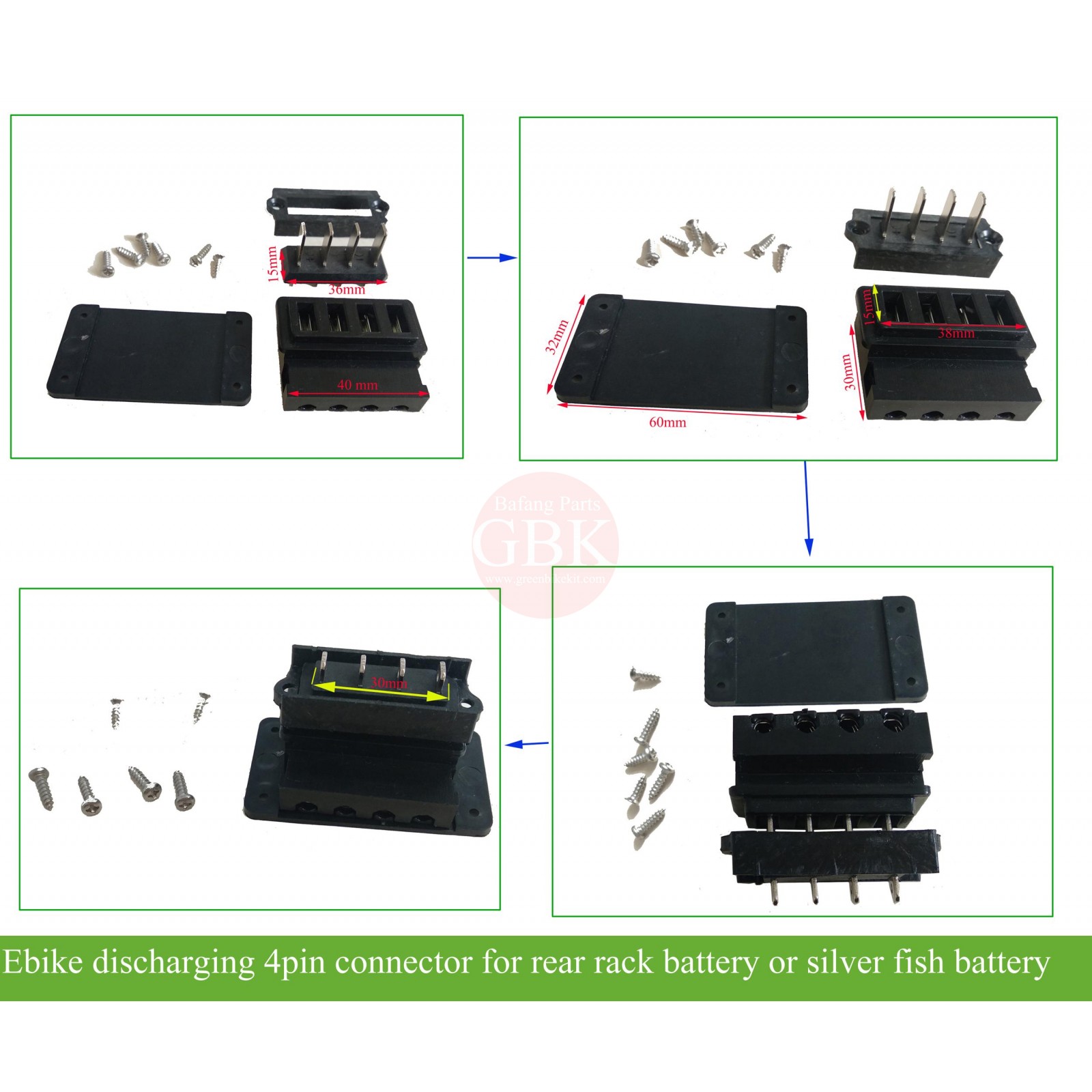 ebike silver fish battery connector with 4 pins for downtube silverfish ...