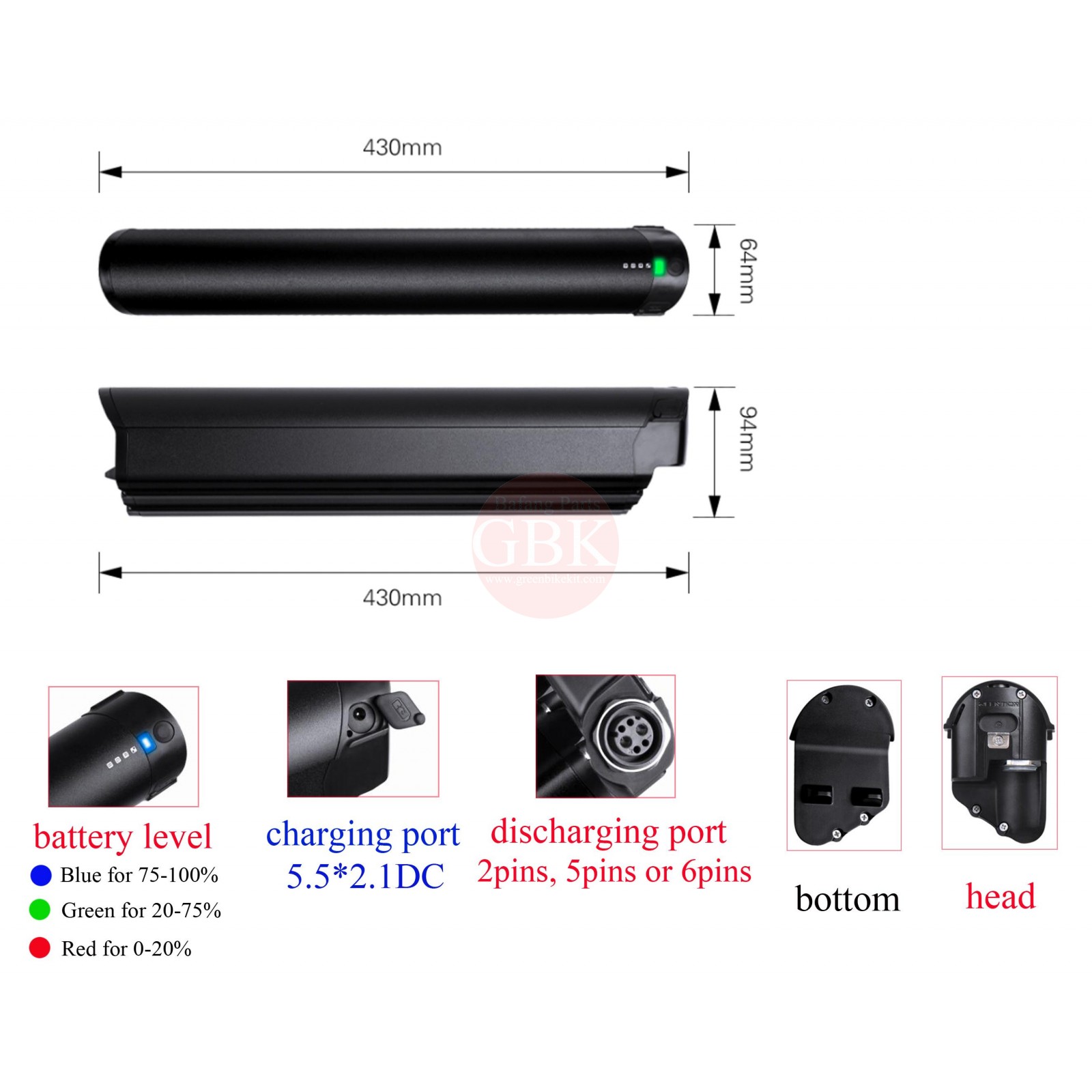 48V 14AH intube battery Reention EEL - greenbikekit.com BBS, ebike ...