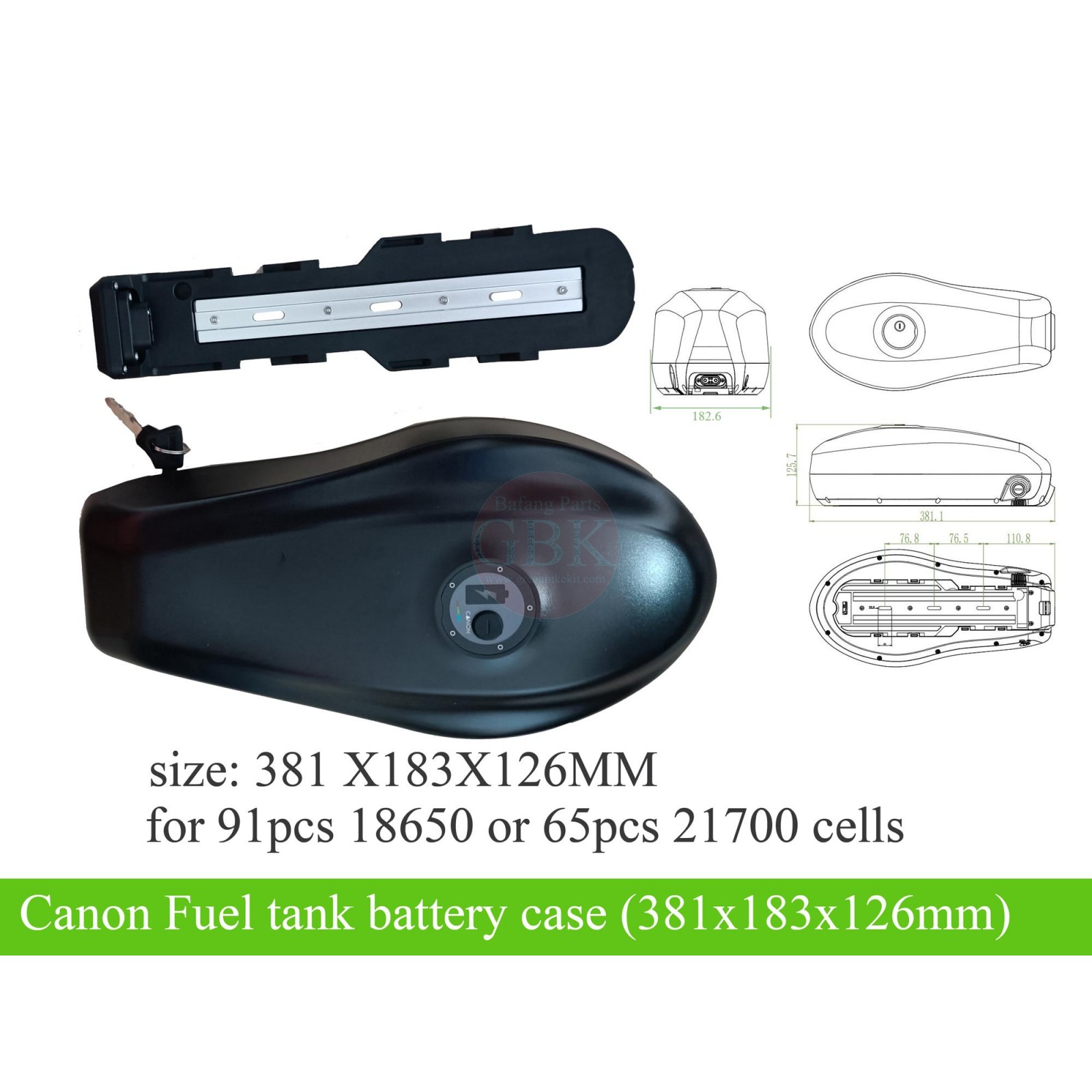 Fuel tank battery case for ebike large AH battery-greenbikekit.com BBS ...
