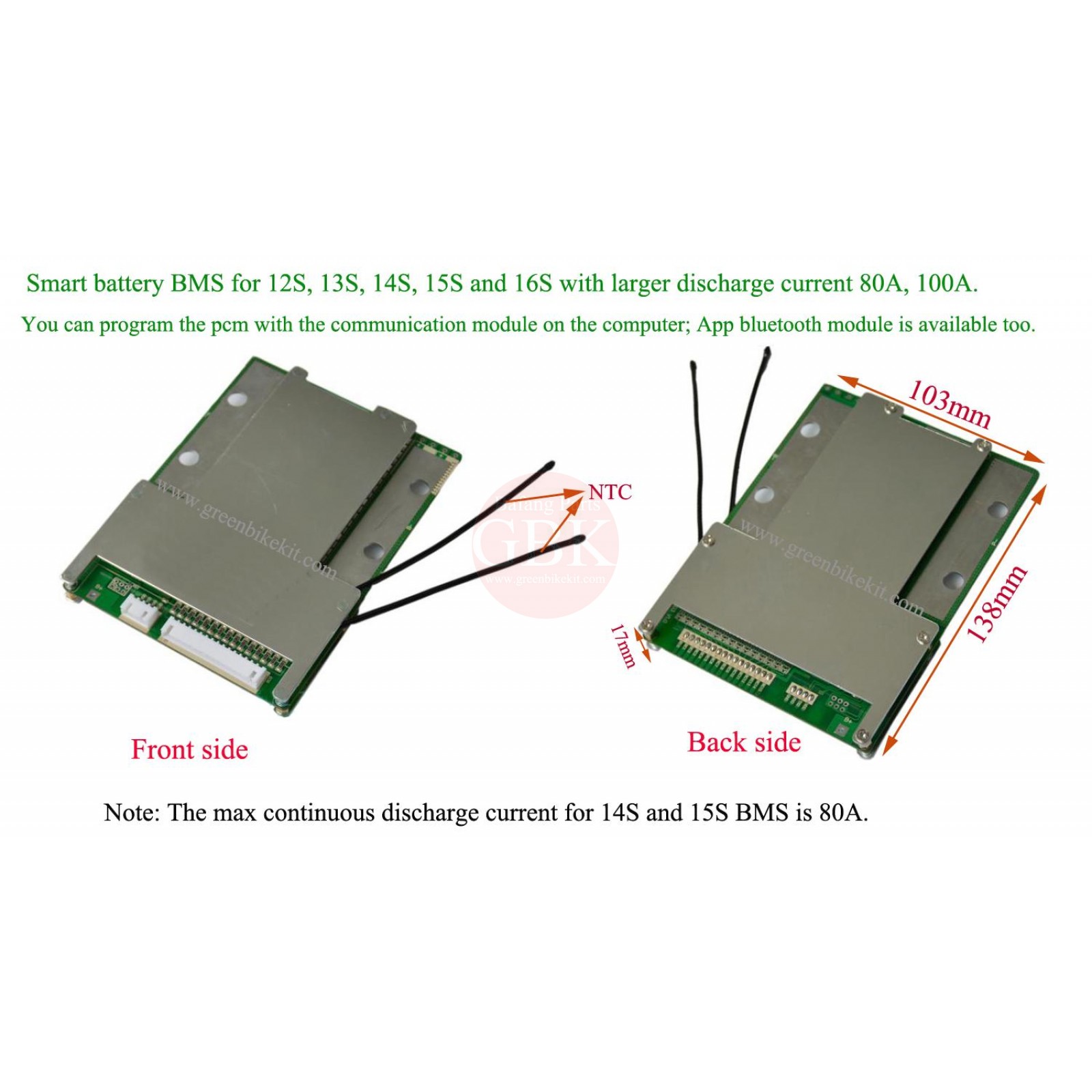intelligent battery management system(pcm) BT bms 12S/13S/14S/15S 80A ...